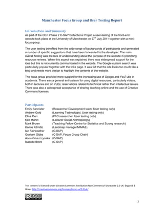 User testing and focus group report at Manchester University (C-SAP ...