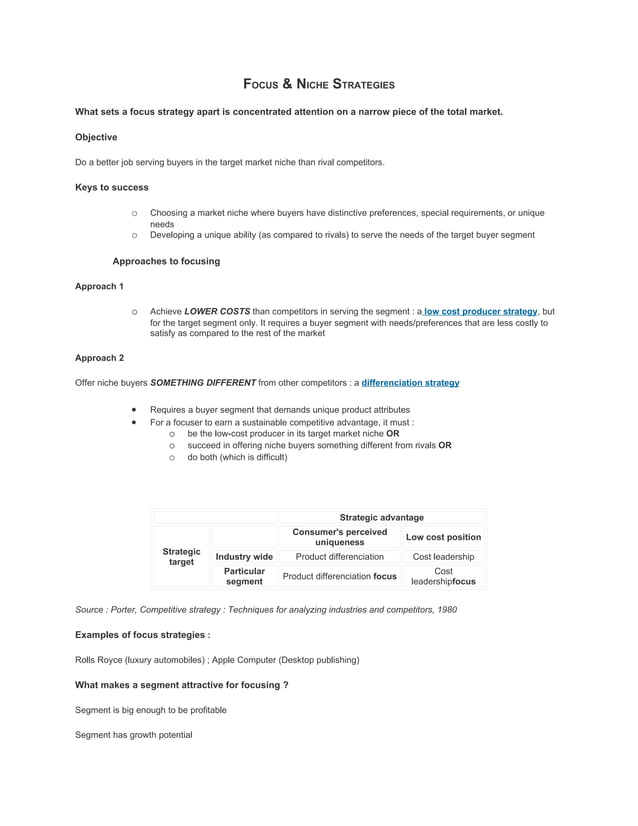 Focus & niche strategies | PDF