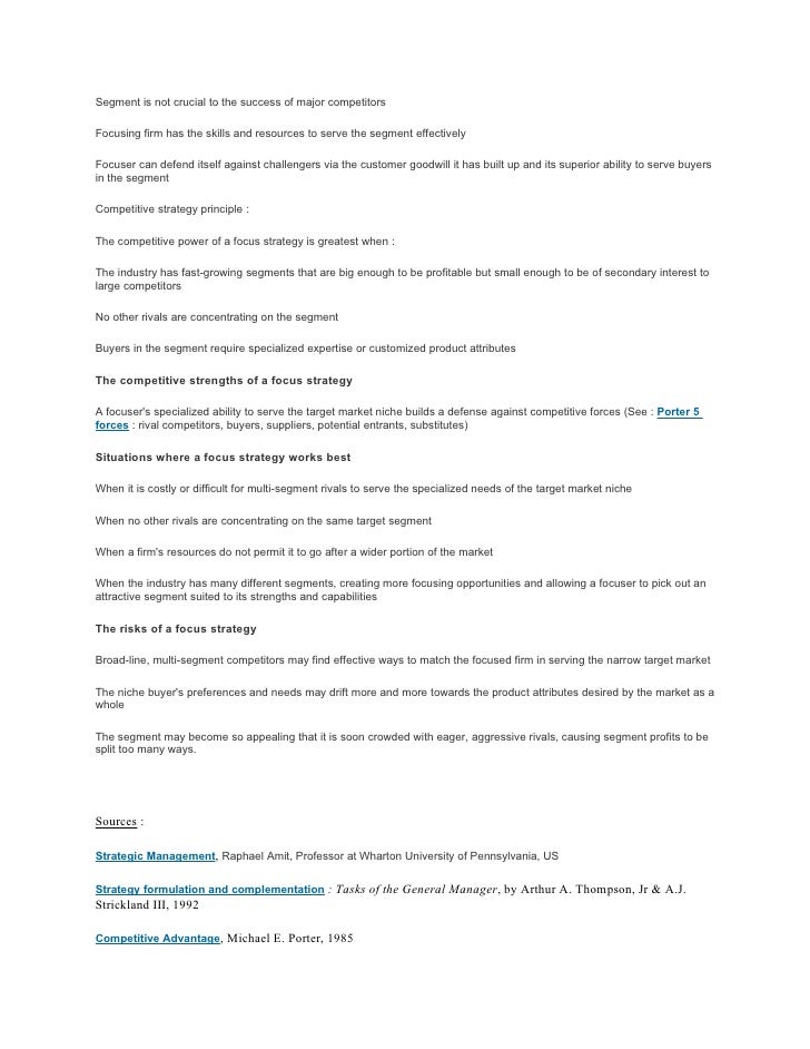 Focus & niche strategies