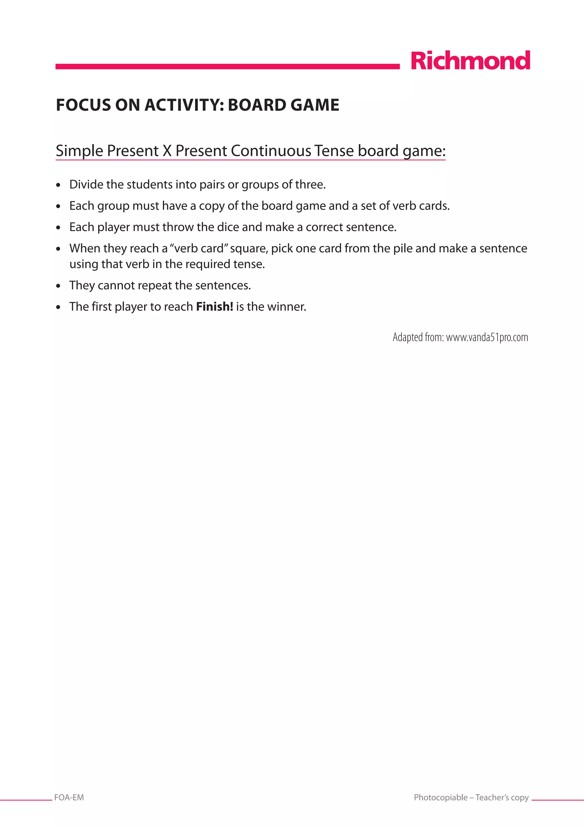 Present simple and continuous boardgame | PDF