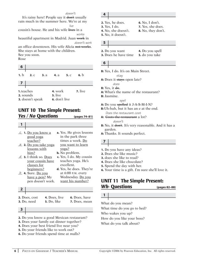 Focus on grammar_1_answer_key | PDF | Food & Drink