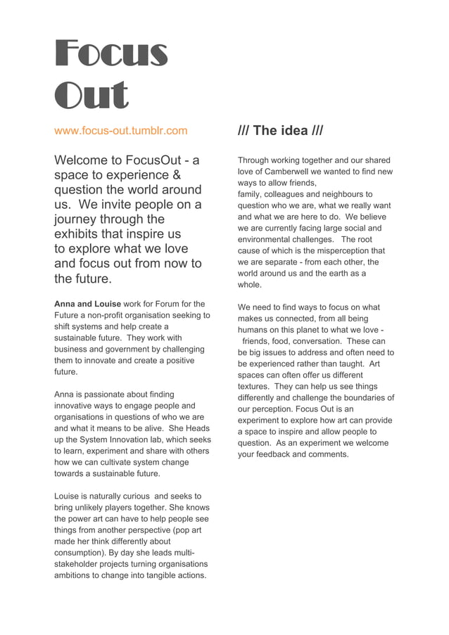 Focus Out exhbition outline | PDF