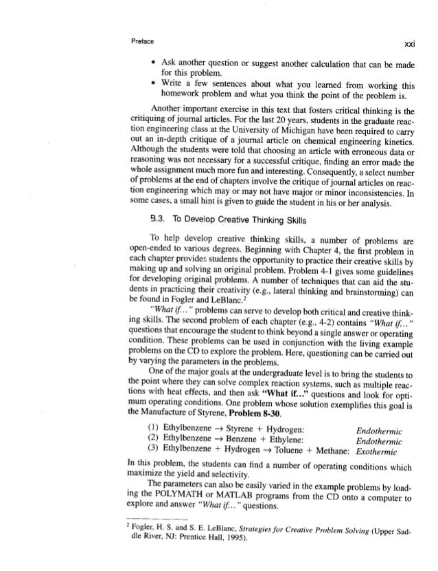 Fogler elements of chemical reaction engineering 3rd | PDF