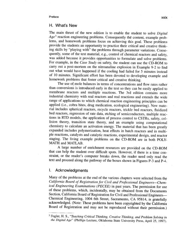 Fogler elements of chemical reaction engineering 3rd | PDF