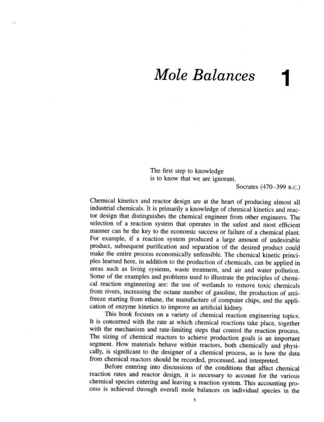 Fogler elements of chemical reaction engineering 3rd | PDF