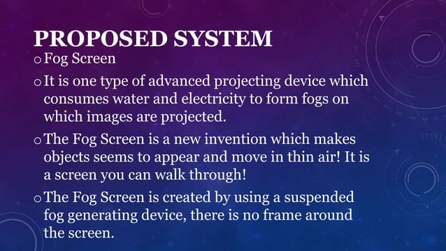 Fog screen | PPTX | Technology & Computing