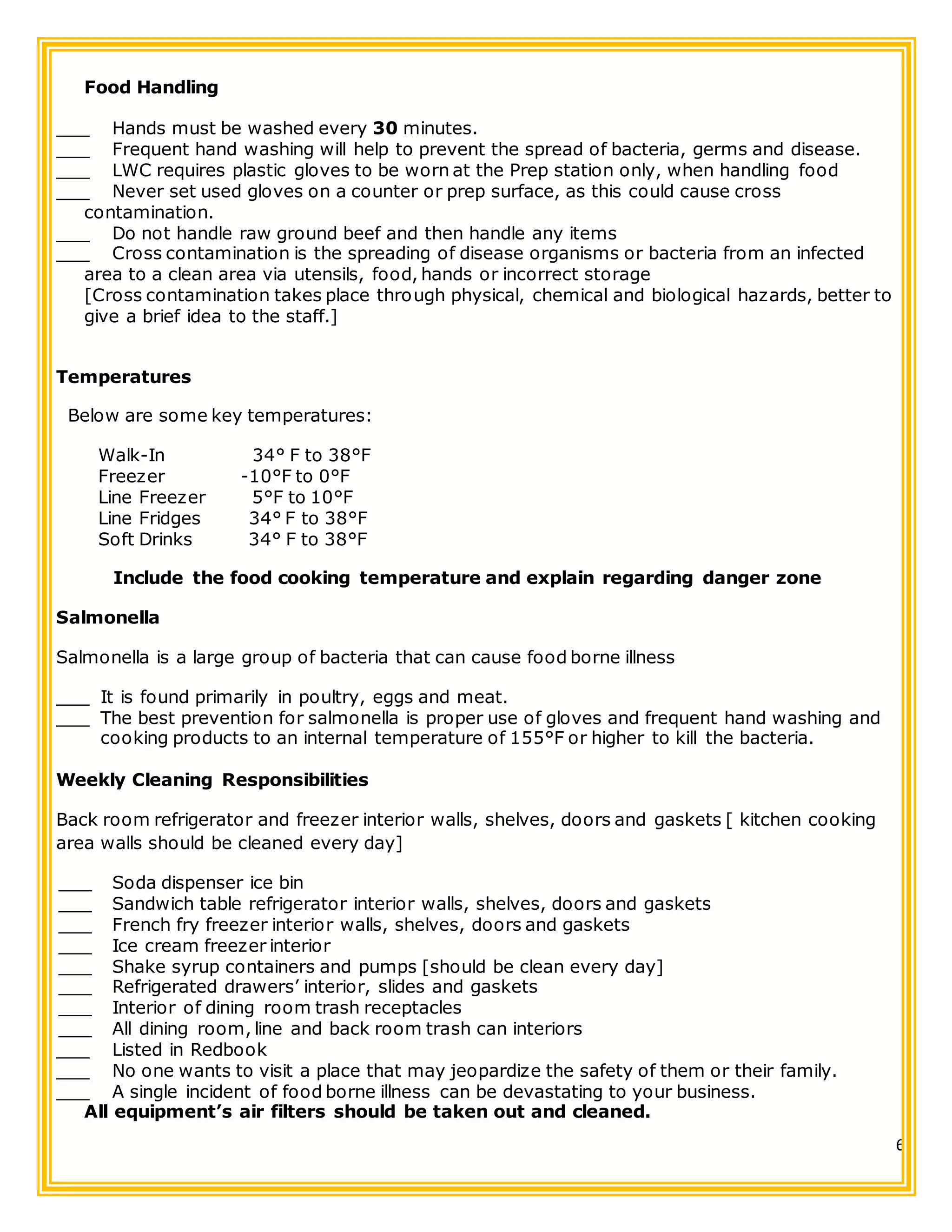 Food Safety Training Restaurant | DOCX