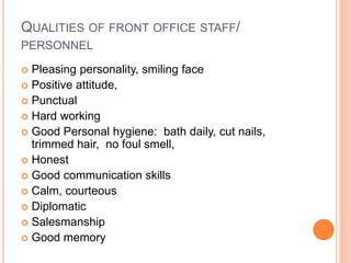 Hotel Front Office Department hierarchy , functions | PPTX