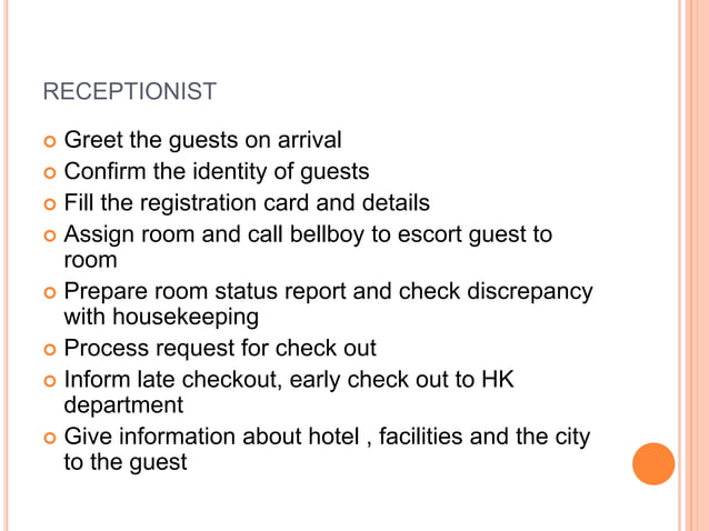Hotel Front Office Department hierarchy , functions | PPTX | Hotels and ...