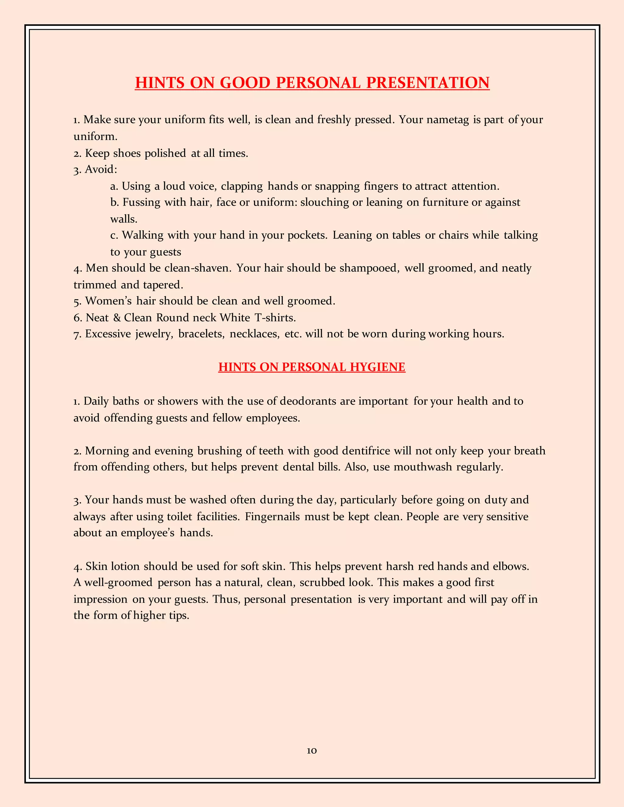 Foh staff training | DOCX