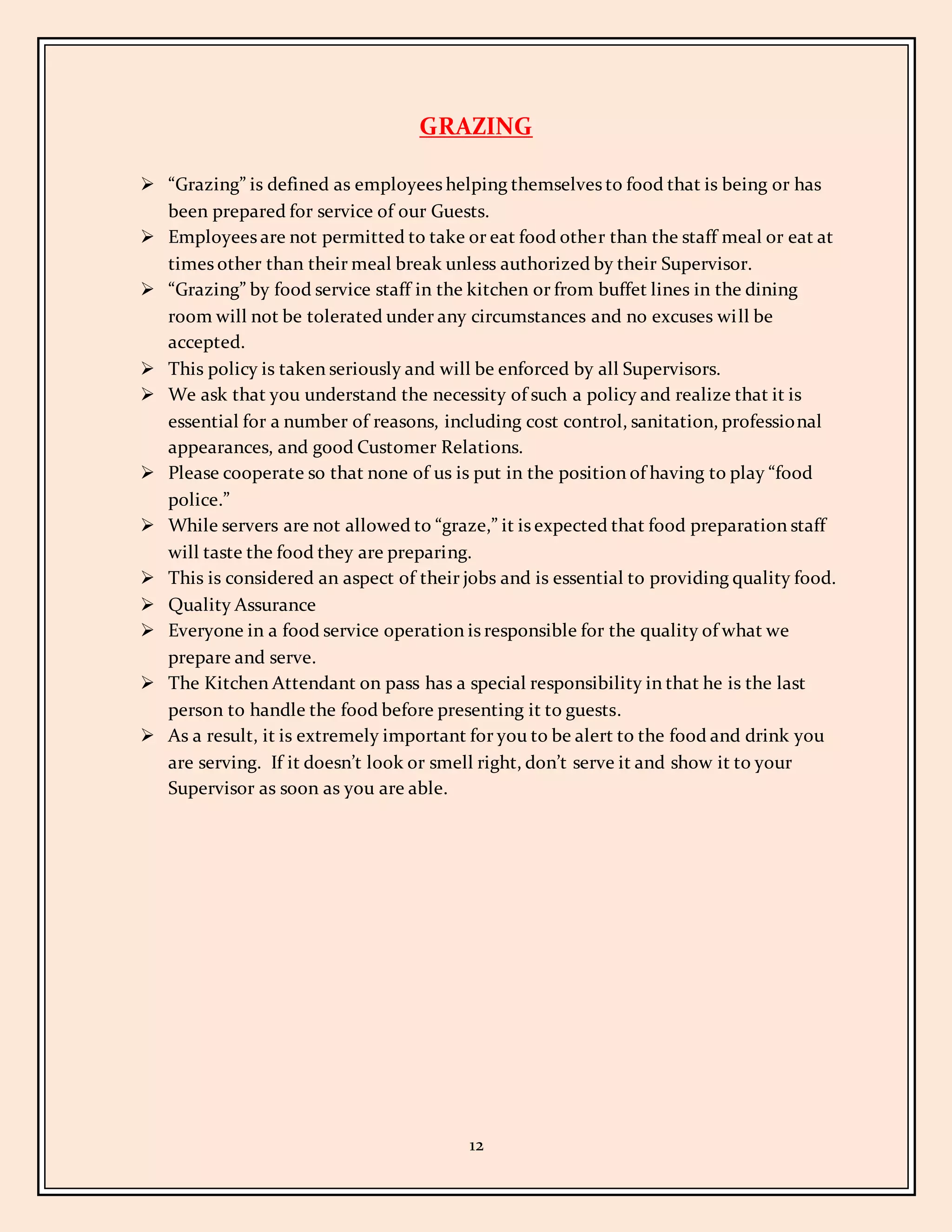 Foh staff training | DOCX