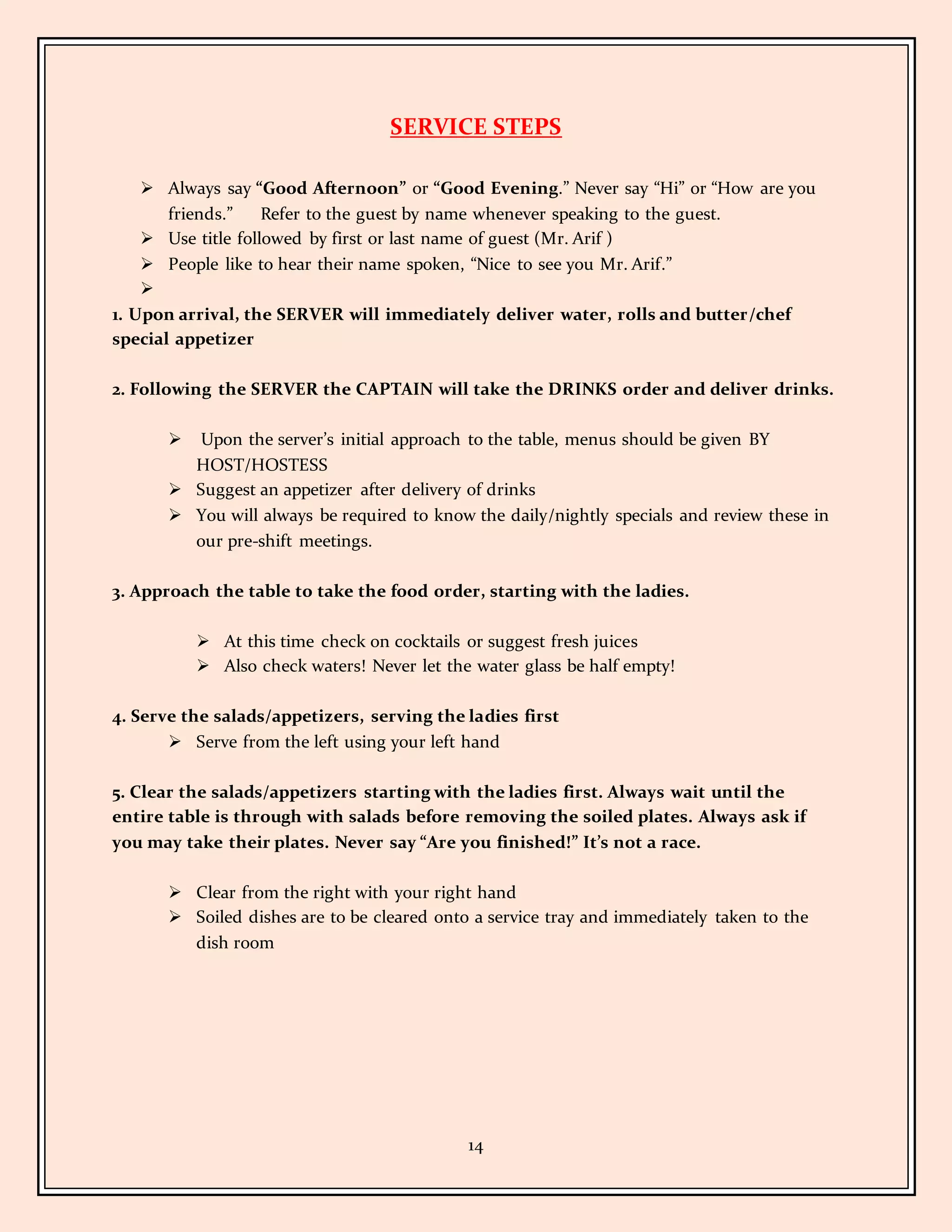 Foh staff training | DOCX