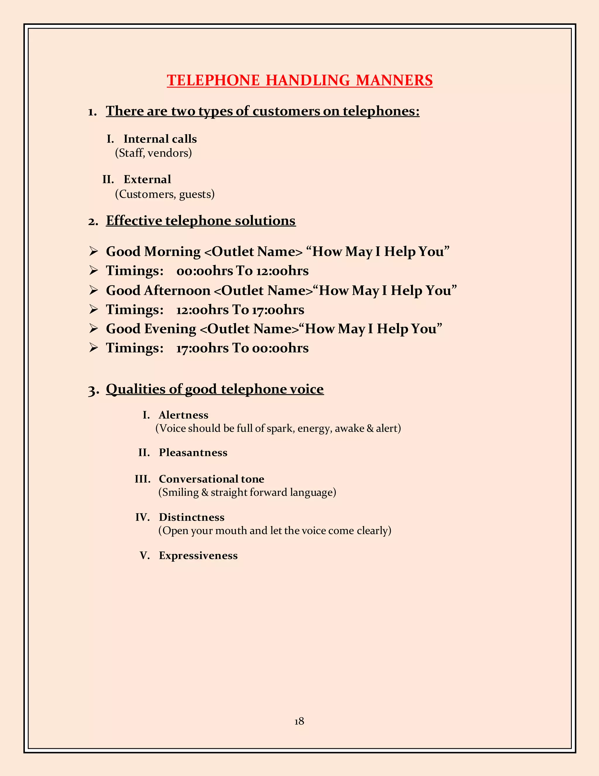 Foh staff training | DOCX