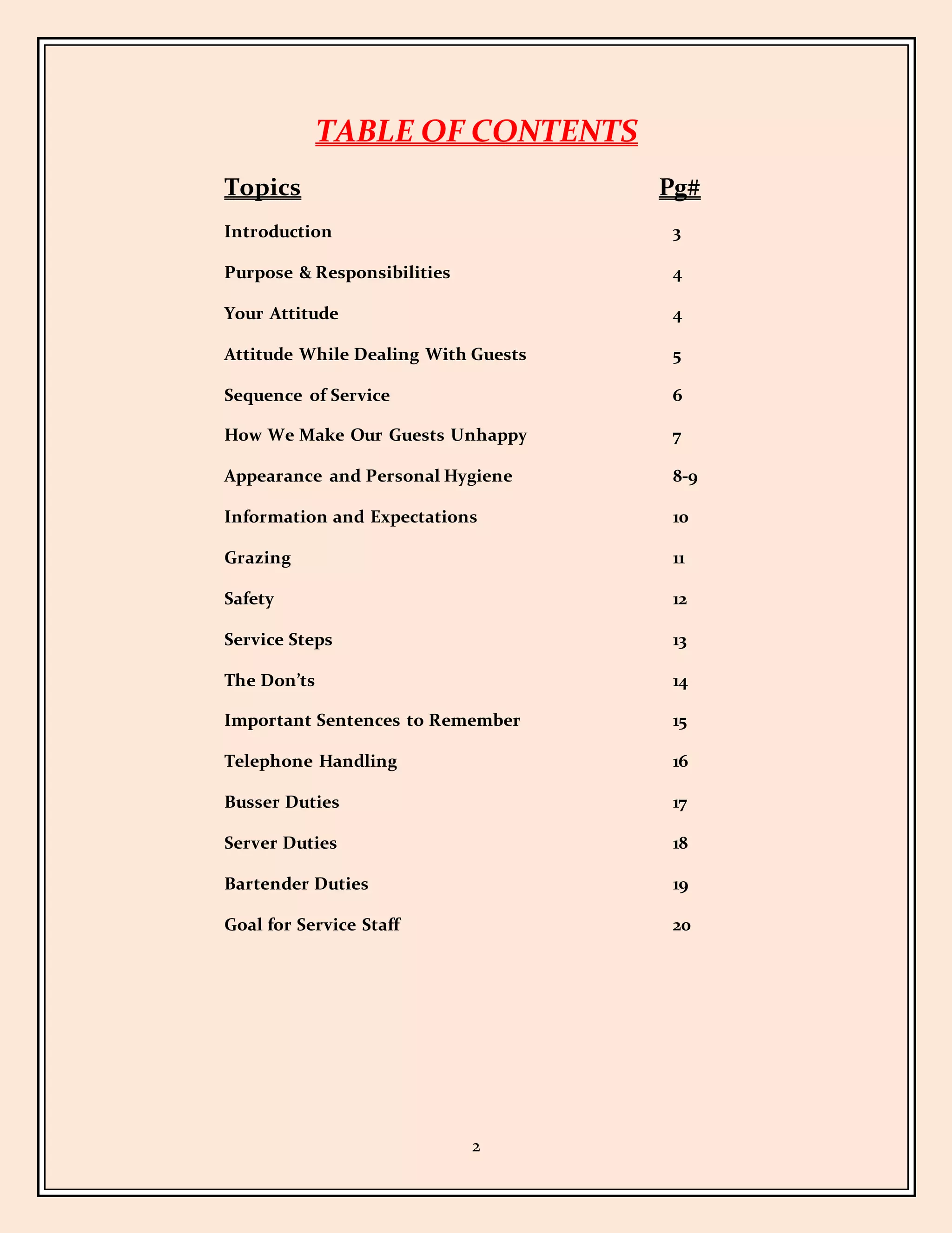 Foh staff training | DOCX