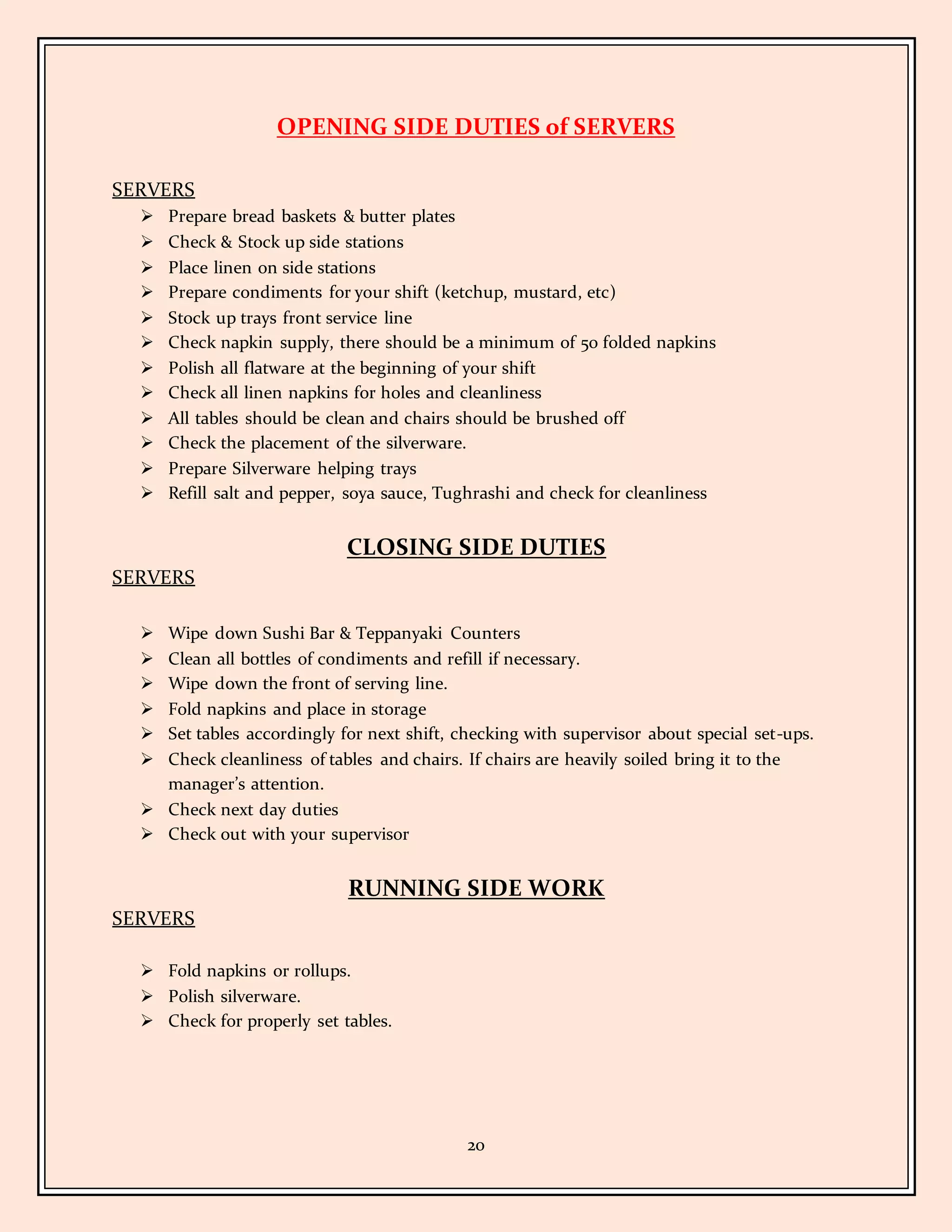 Foh staff training | DOCX