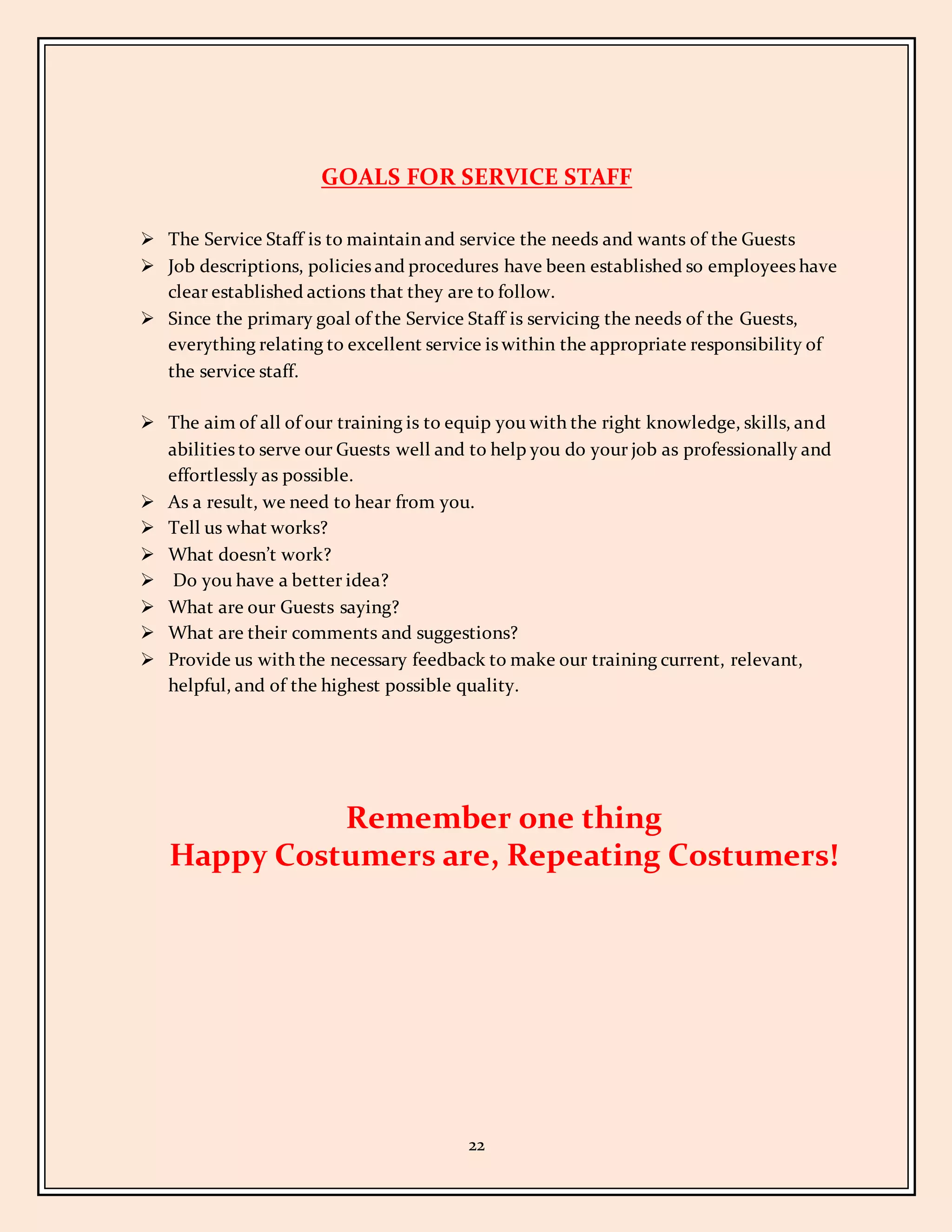 Foh staff training | DOCX