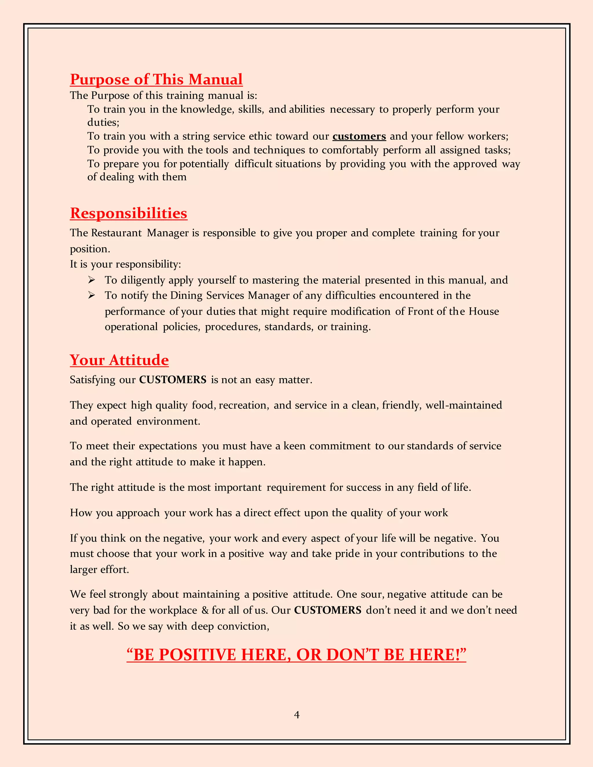 Foh staff training | DOCX