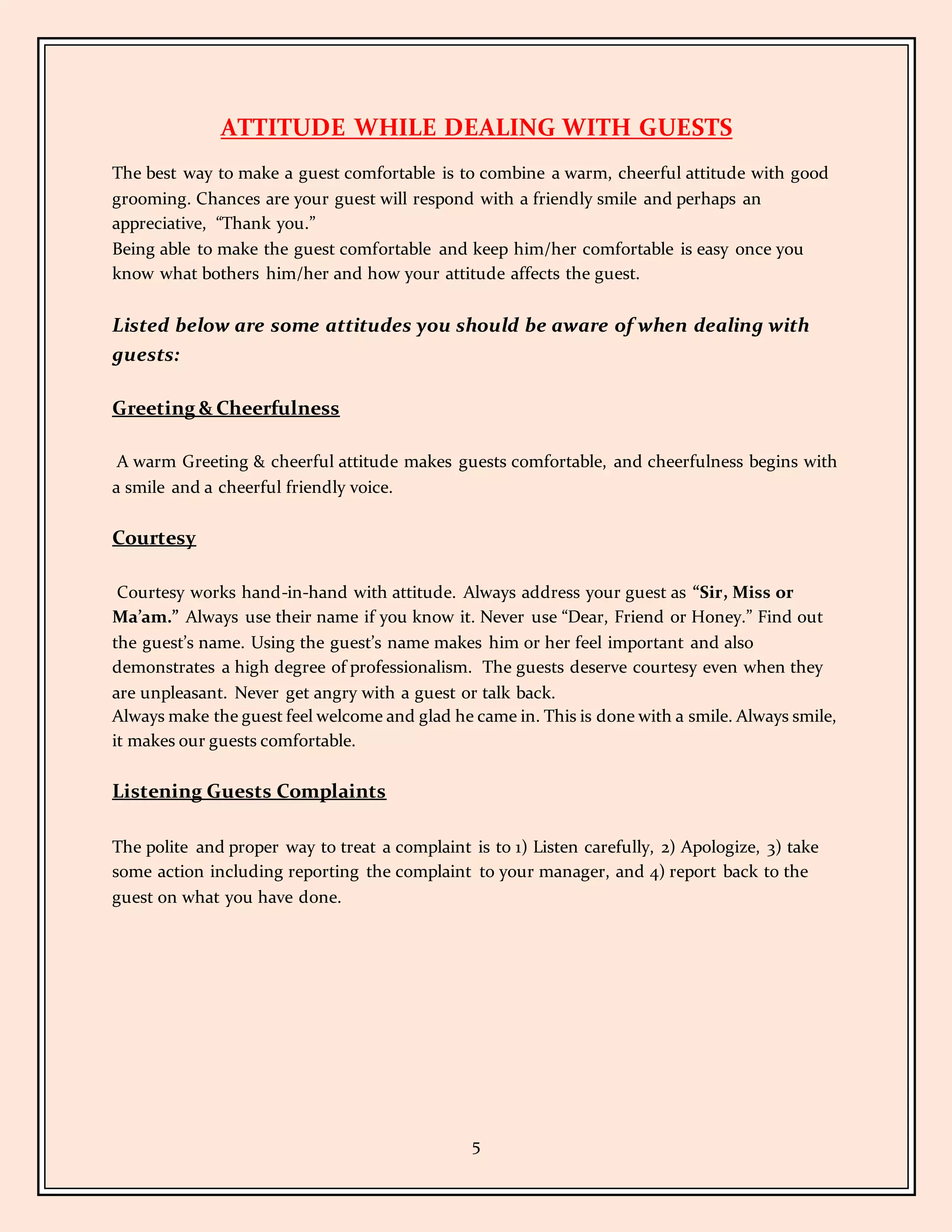 Foh staff training | DOCX