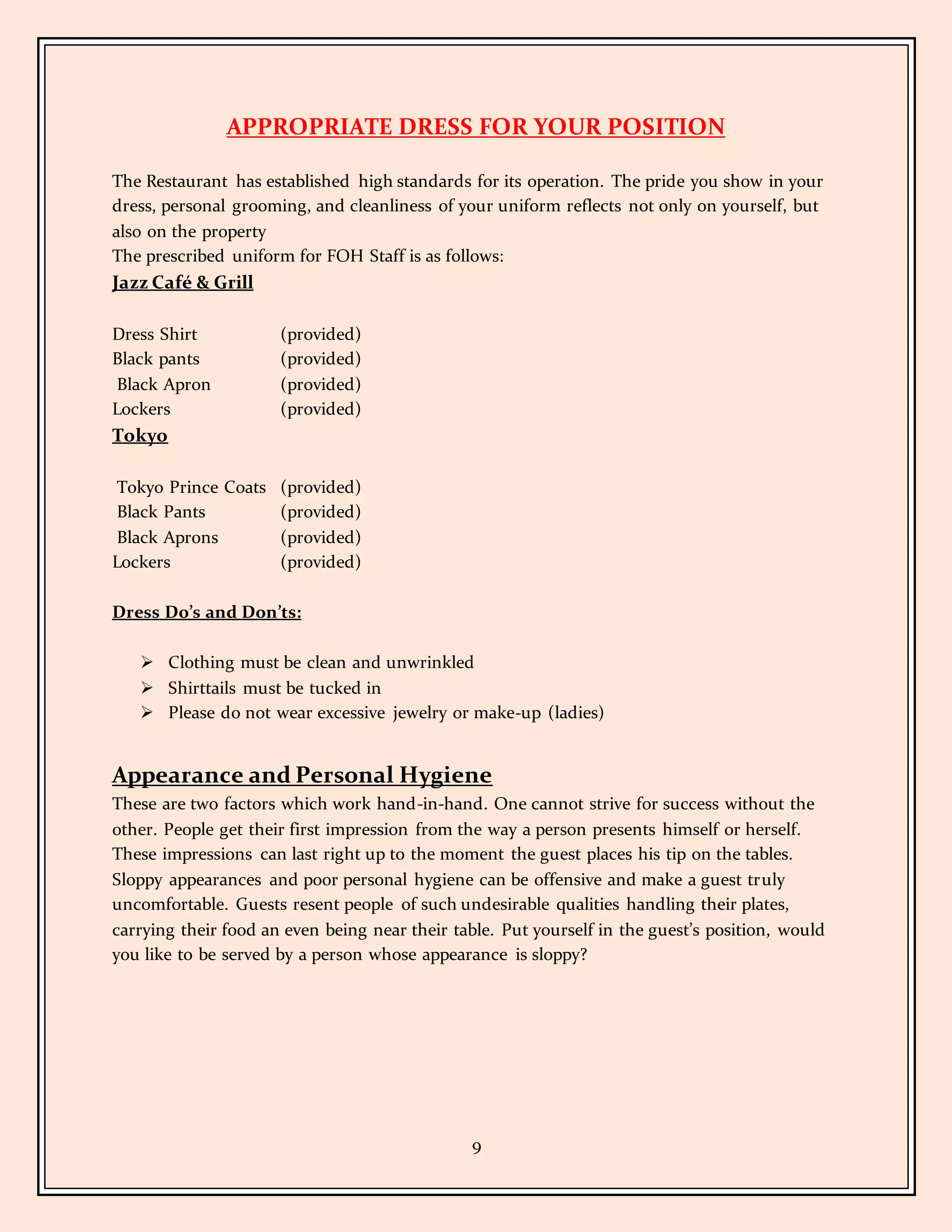 Foh staff training | DOCX