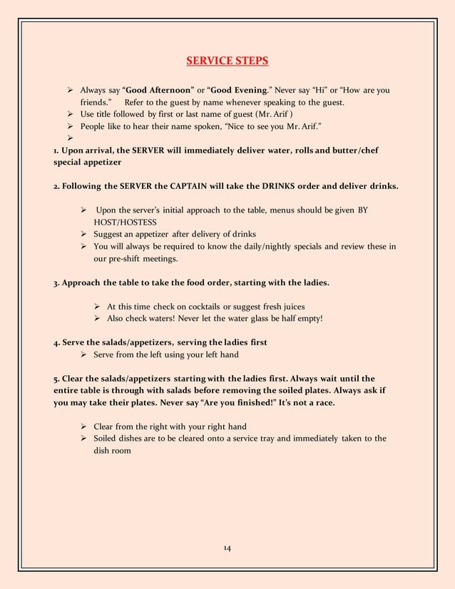 Foh staff training | DOCX | Bars & Restaurants | Attractions