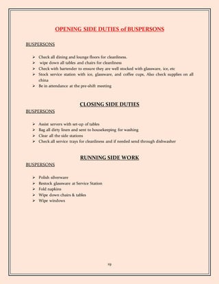 Foh staff training | DOCX