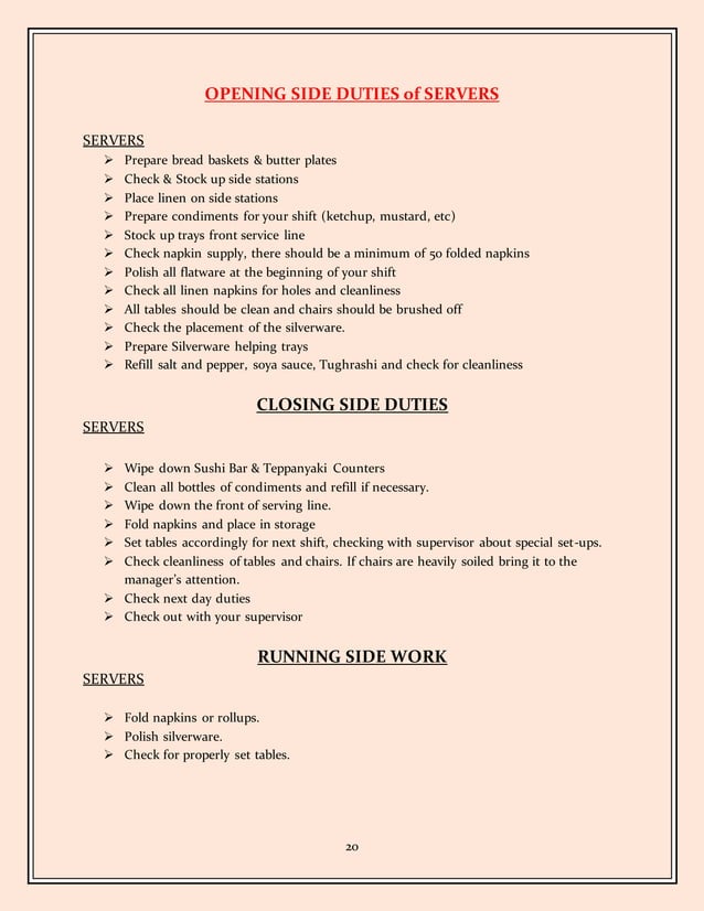 Foh staff training | DOCX | Bars & Restaurants | Attractions