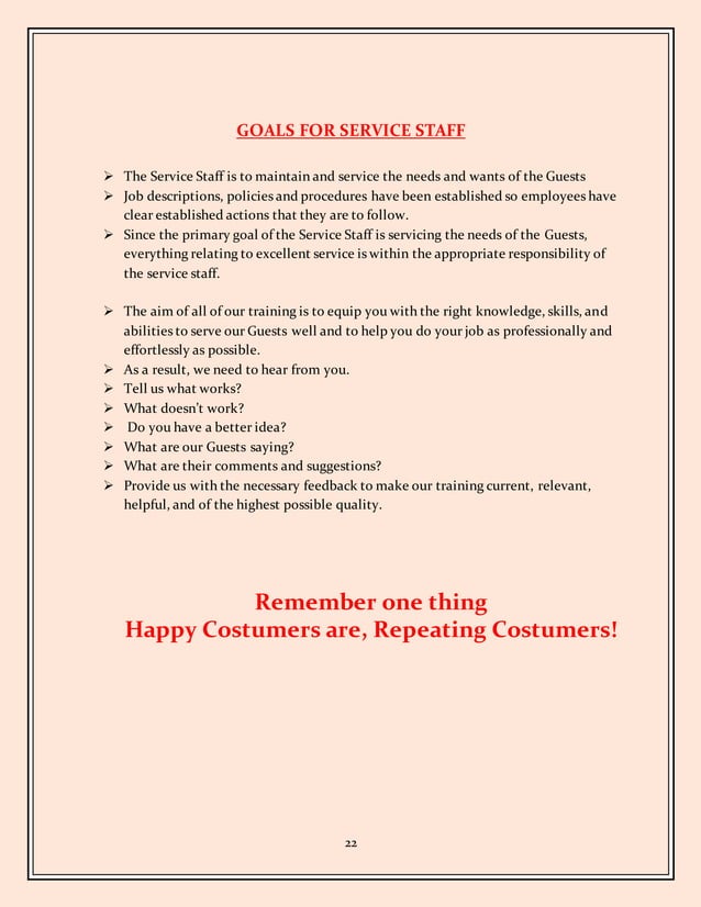 Foh staff training | DOCX | Bars & Restaurants | Attractions