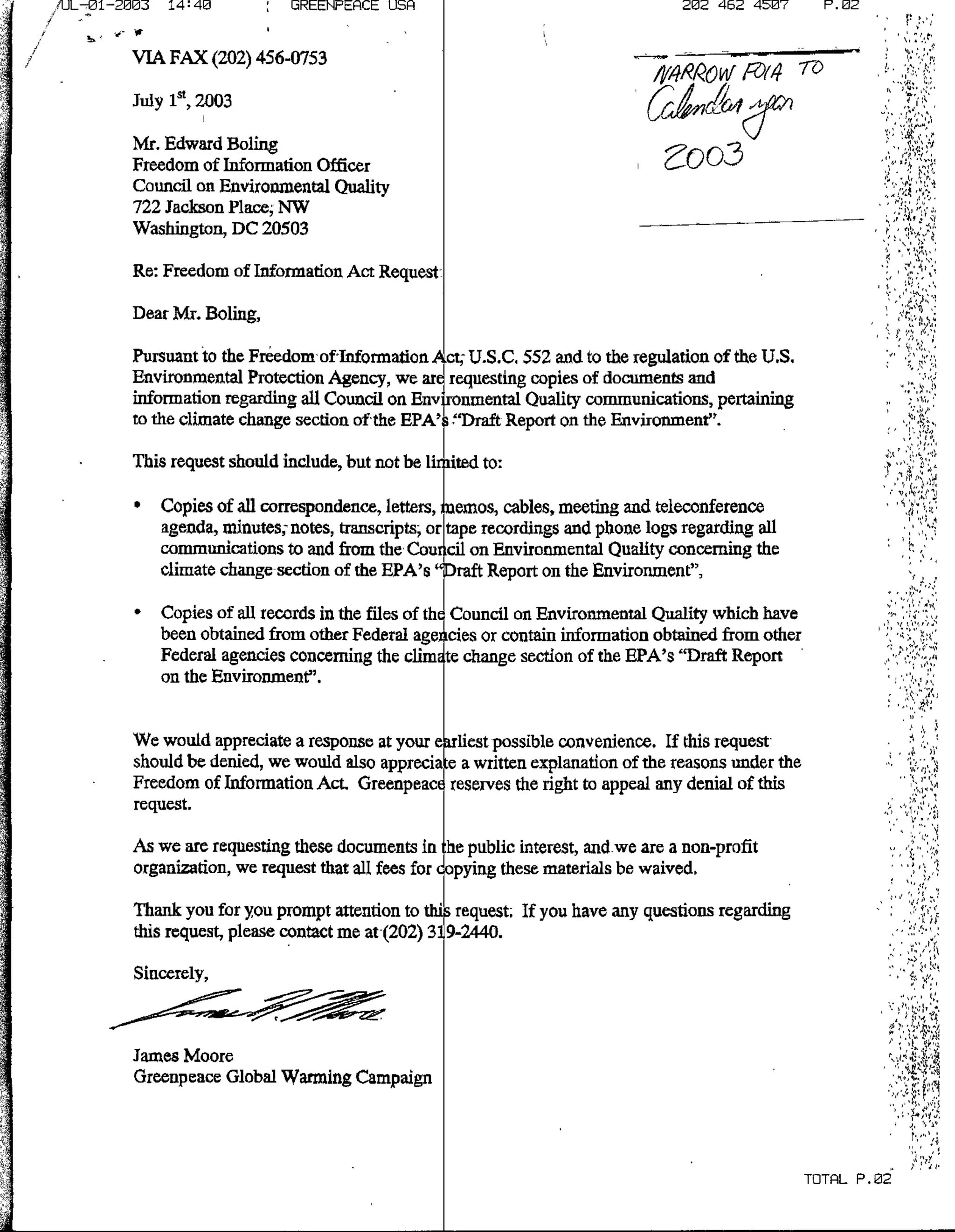 EPA Draft Report on the Environment Request Letter | PDF