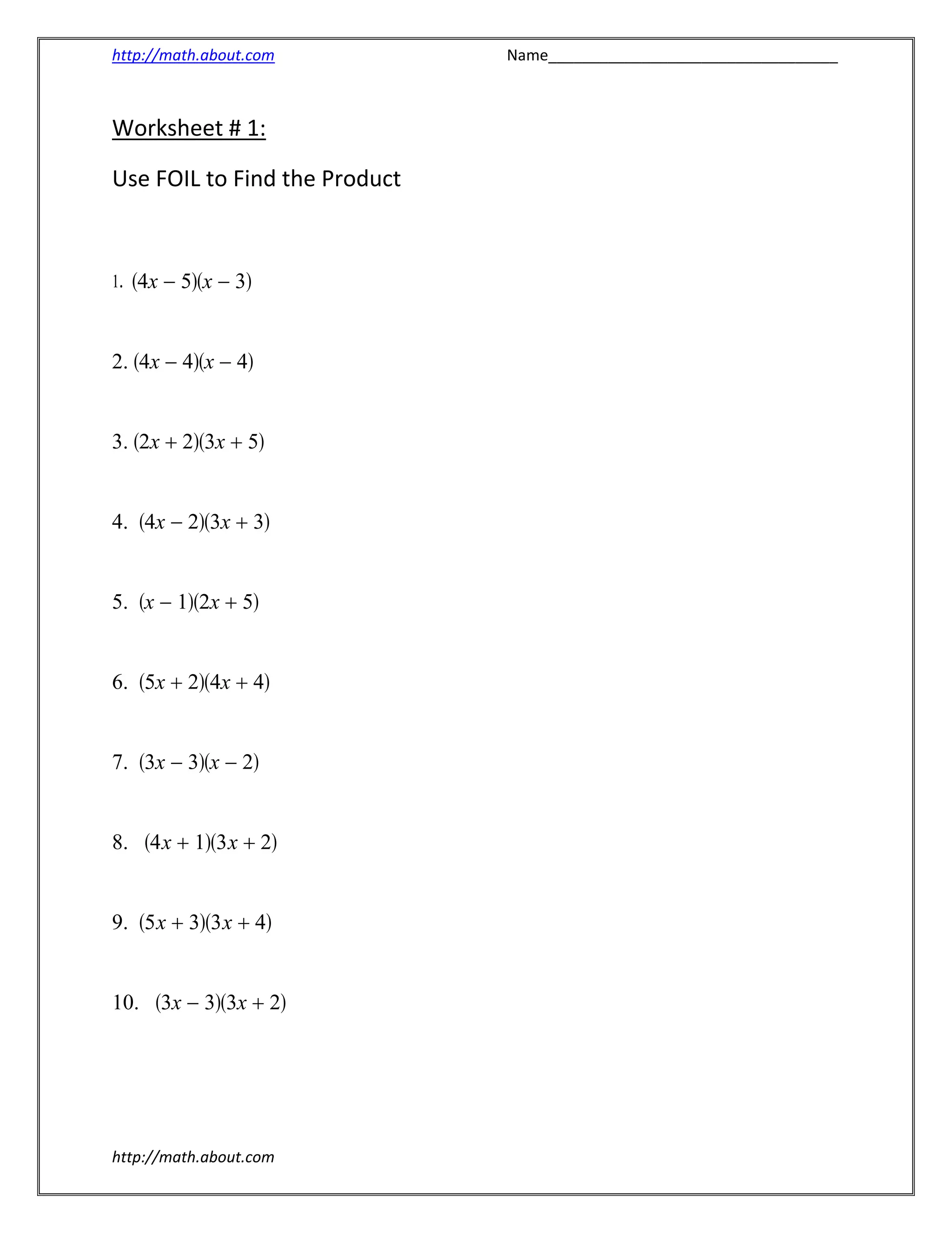 Foil worksheets | PDF
