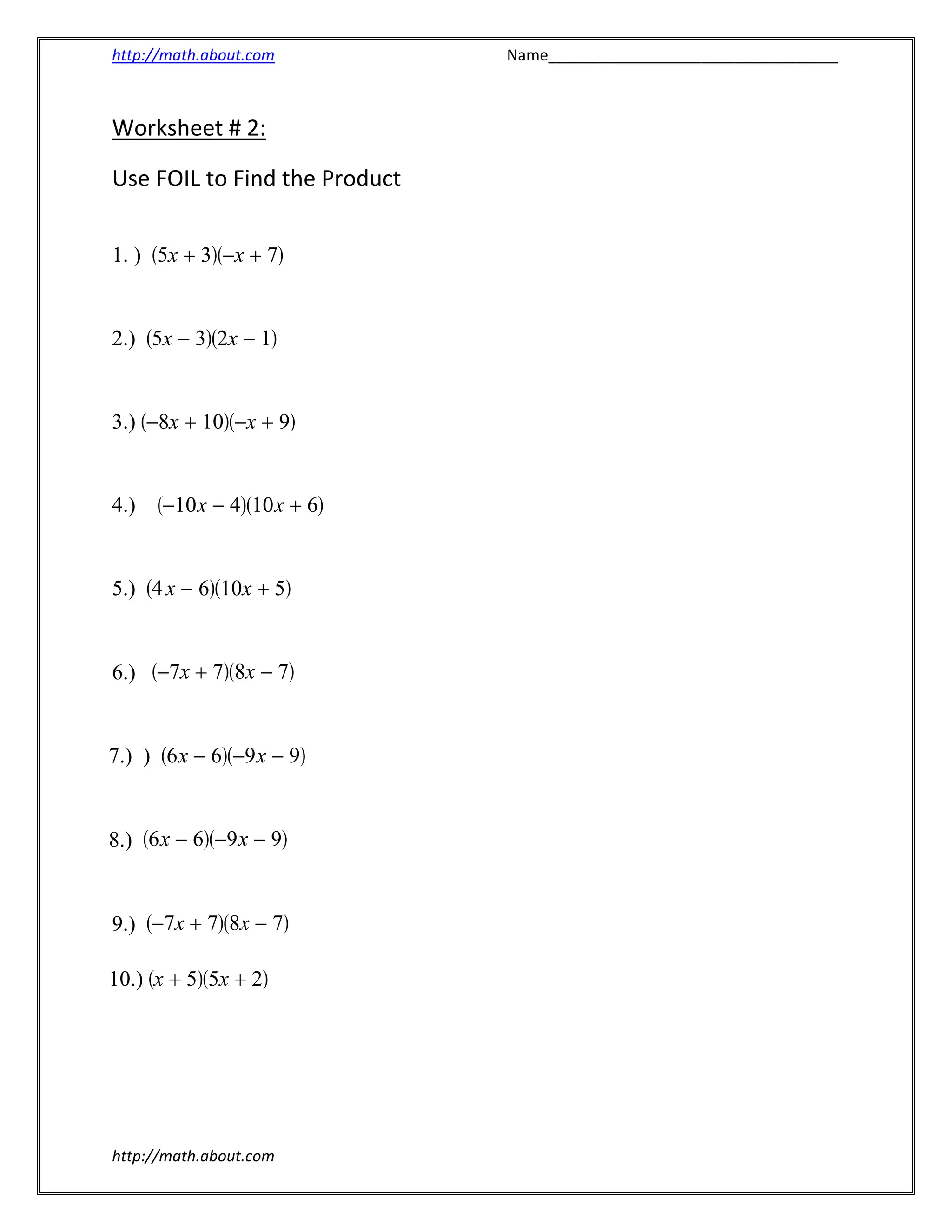 Foil worksheets | PDF