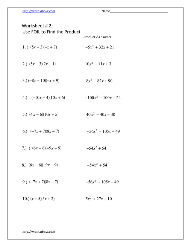 Foil worksheets | PDF