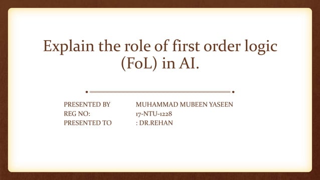 First Order Logic | PPTX | Programming Languages | Computing