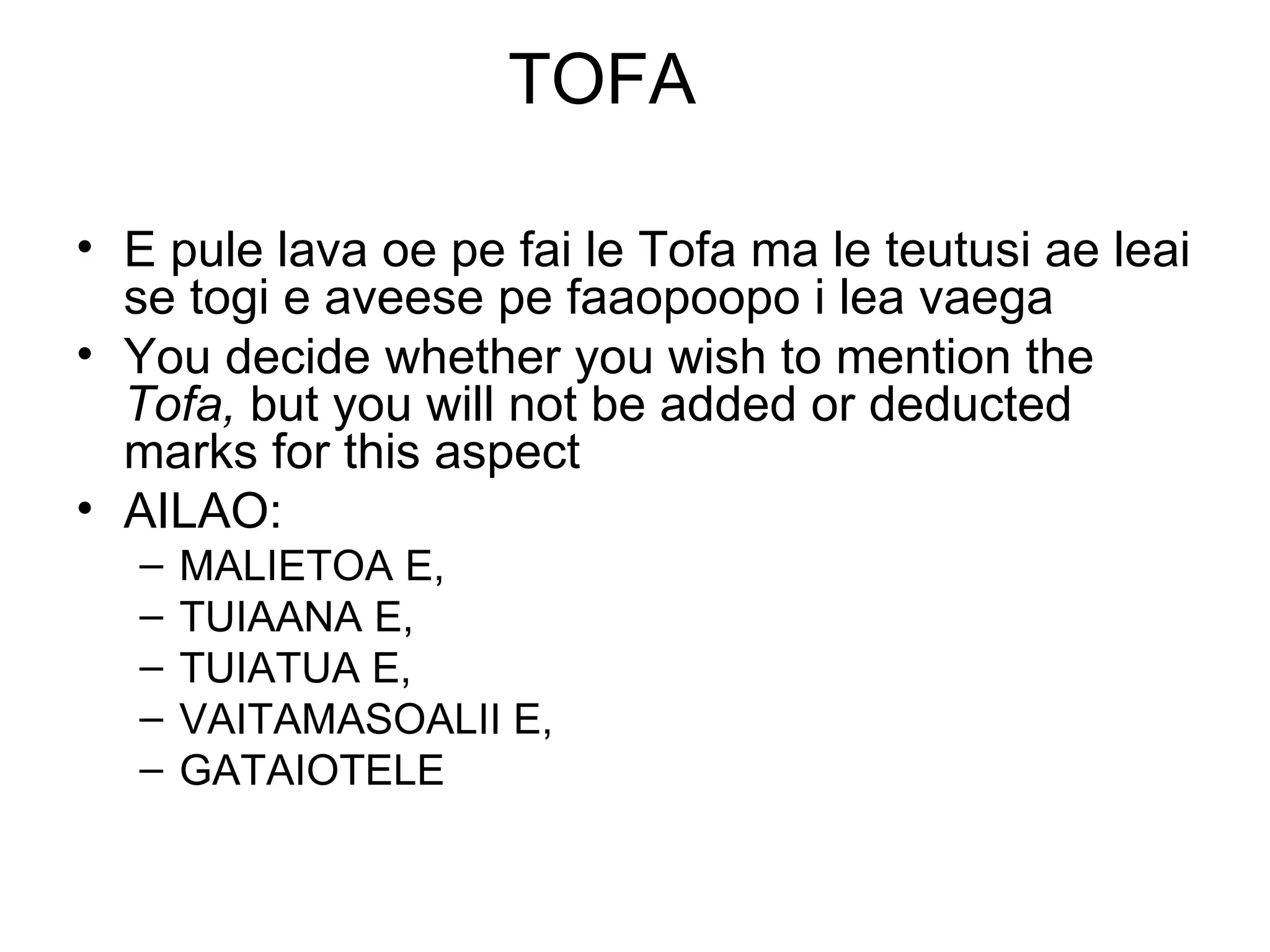 Folafolaga O Sua - Aganuu, Suataute, Faaloaloaga | PPT