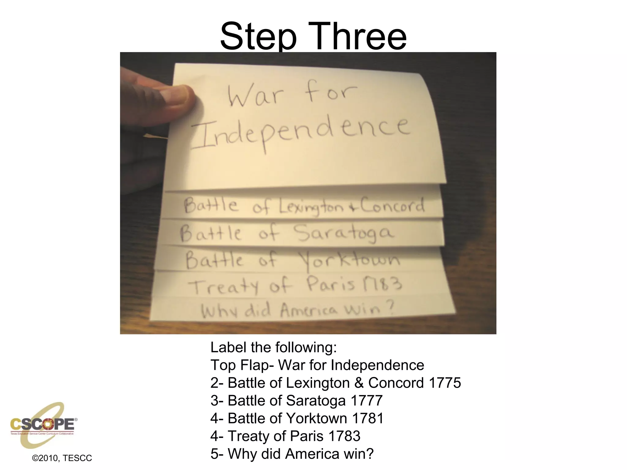 Foldable directions.war for independence | PPT
