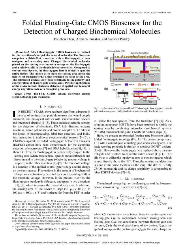 Folded Floating Gate CMOS Biosensor for Nano Charge Sensing | DOCX ...