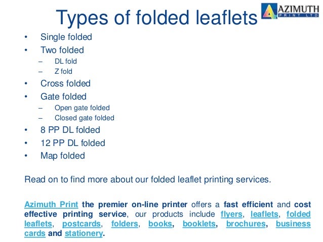 Folded leaflet types