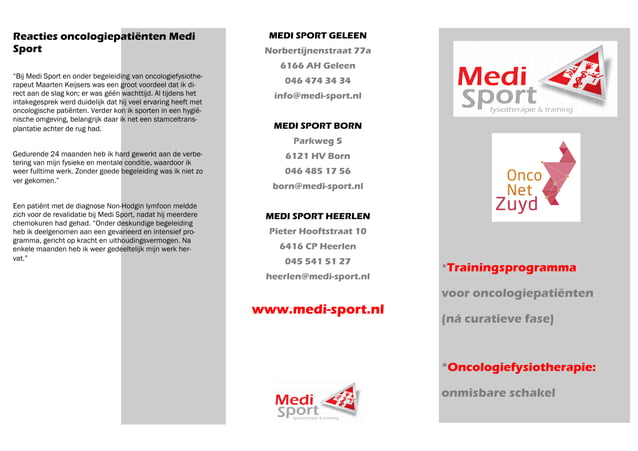 Folder oncologiefysiotherapie en training Medi Sport | PPT