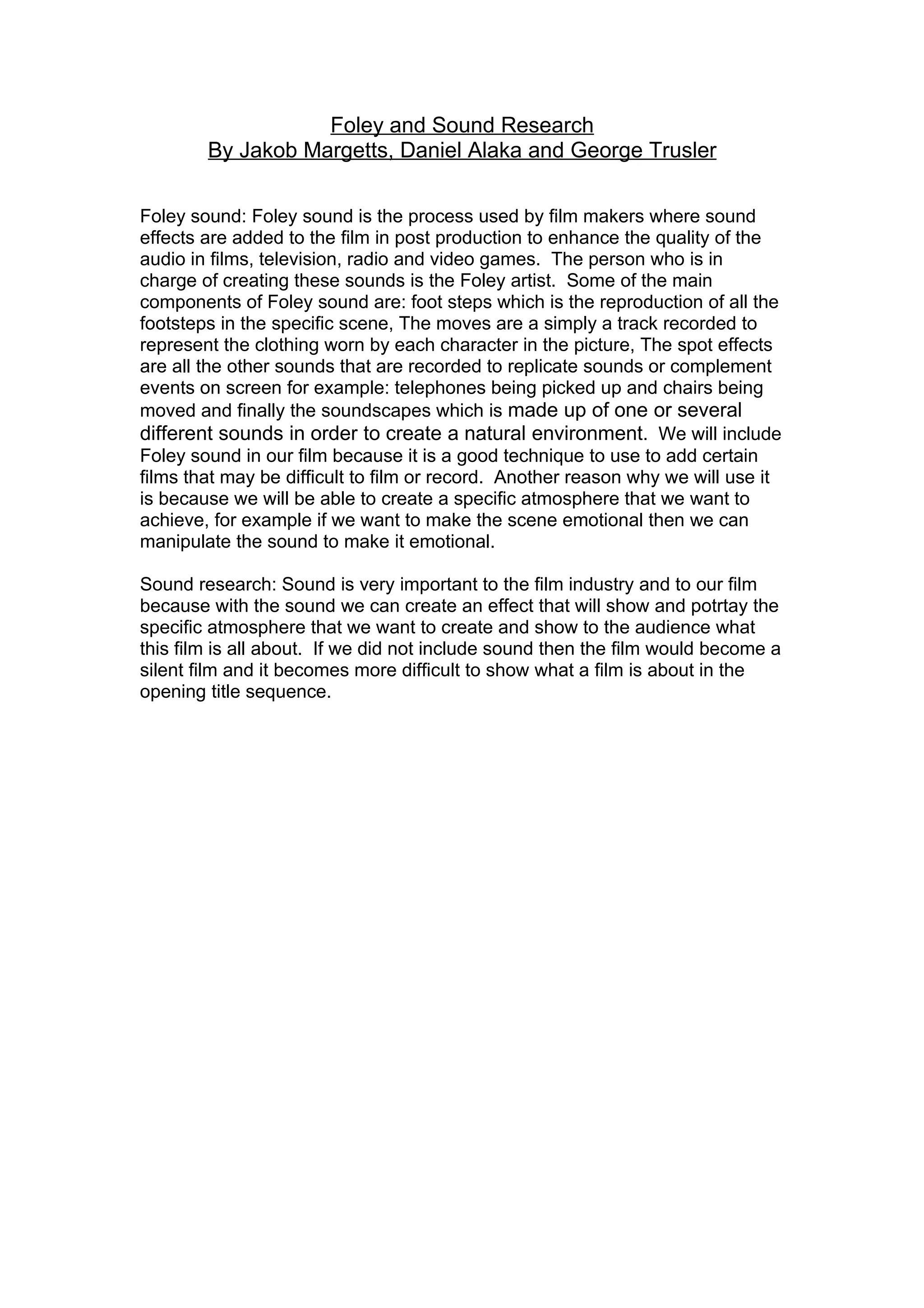 Foley and sound research | DOC | Soundtracks, TV and Showtunes | Music