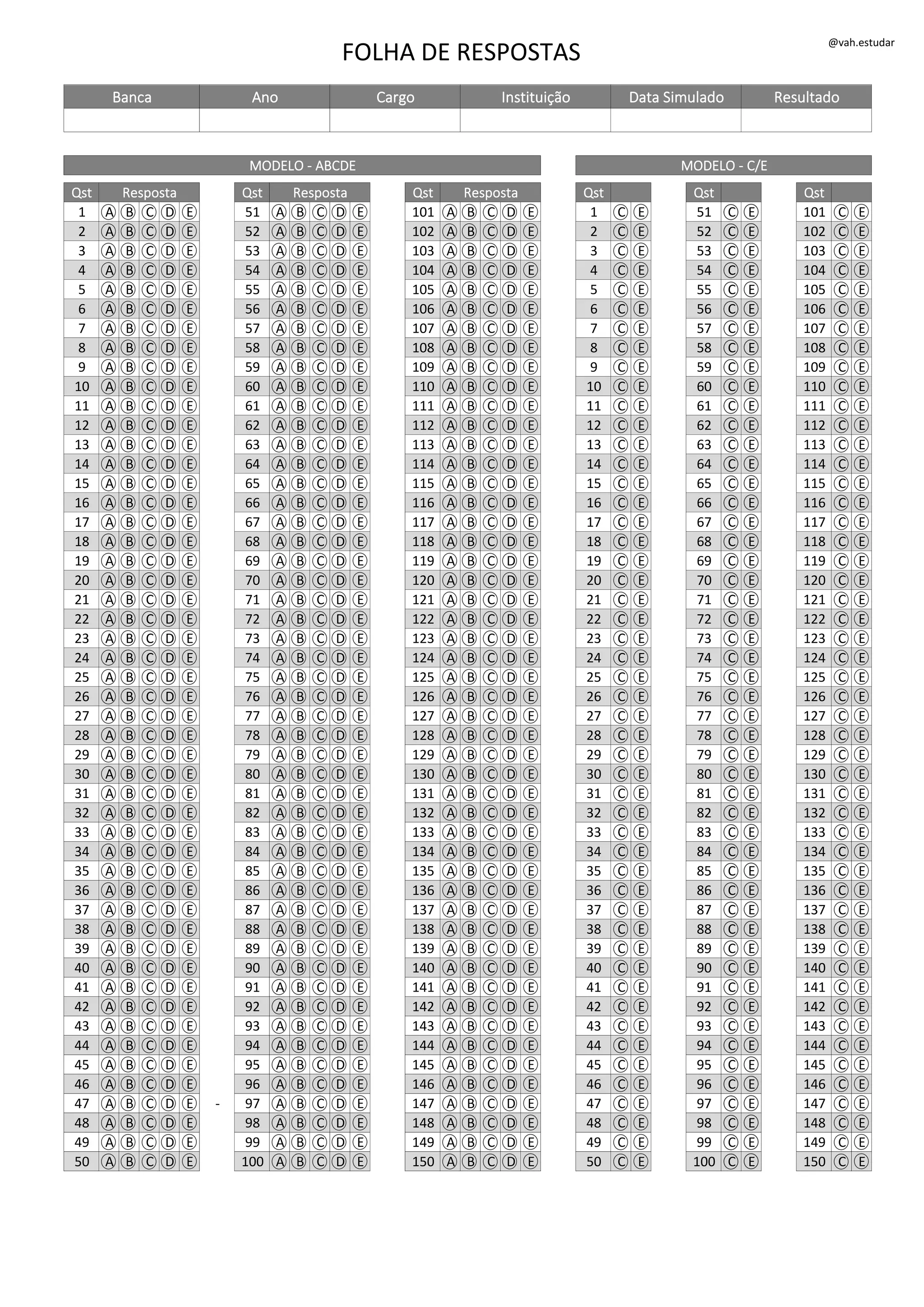 Folha de-resposta-simulado-150-questc3b5es-abcde-e-c-e | PDF