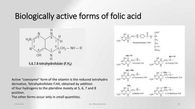 Folic acid- Chemistry, One carbon metabolism and megaloblastic anemia ...
