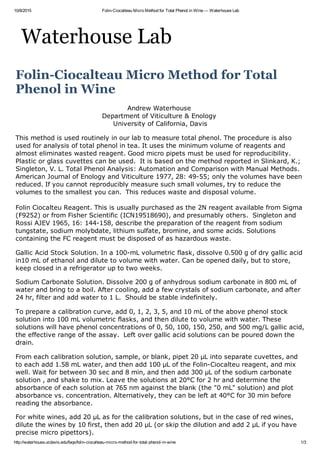 Folin ciocalteau micromethodfortotalphenolin-waterhouse 2002 | PDF