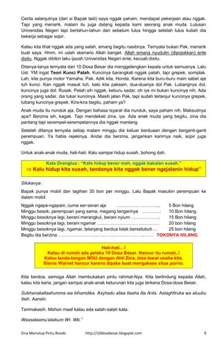 Zina Menutup Pintu Rezeki (Revisi 2014) - 10 Dosa Besar - Tausiyah Ustad Yusuf Mansur | PDF