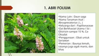 Folium: Simplisia yang berasal dari bagian daun tanaman | PPTX