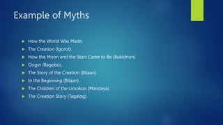 FOLKLORES , myth, legends, fables, folktales | PPTX