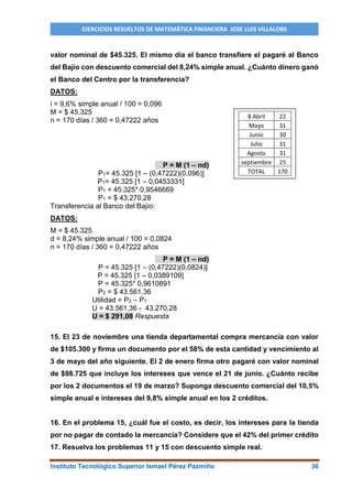 Ejercicios resueltos de matemática financiera Villalobos | PDF