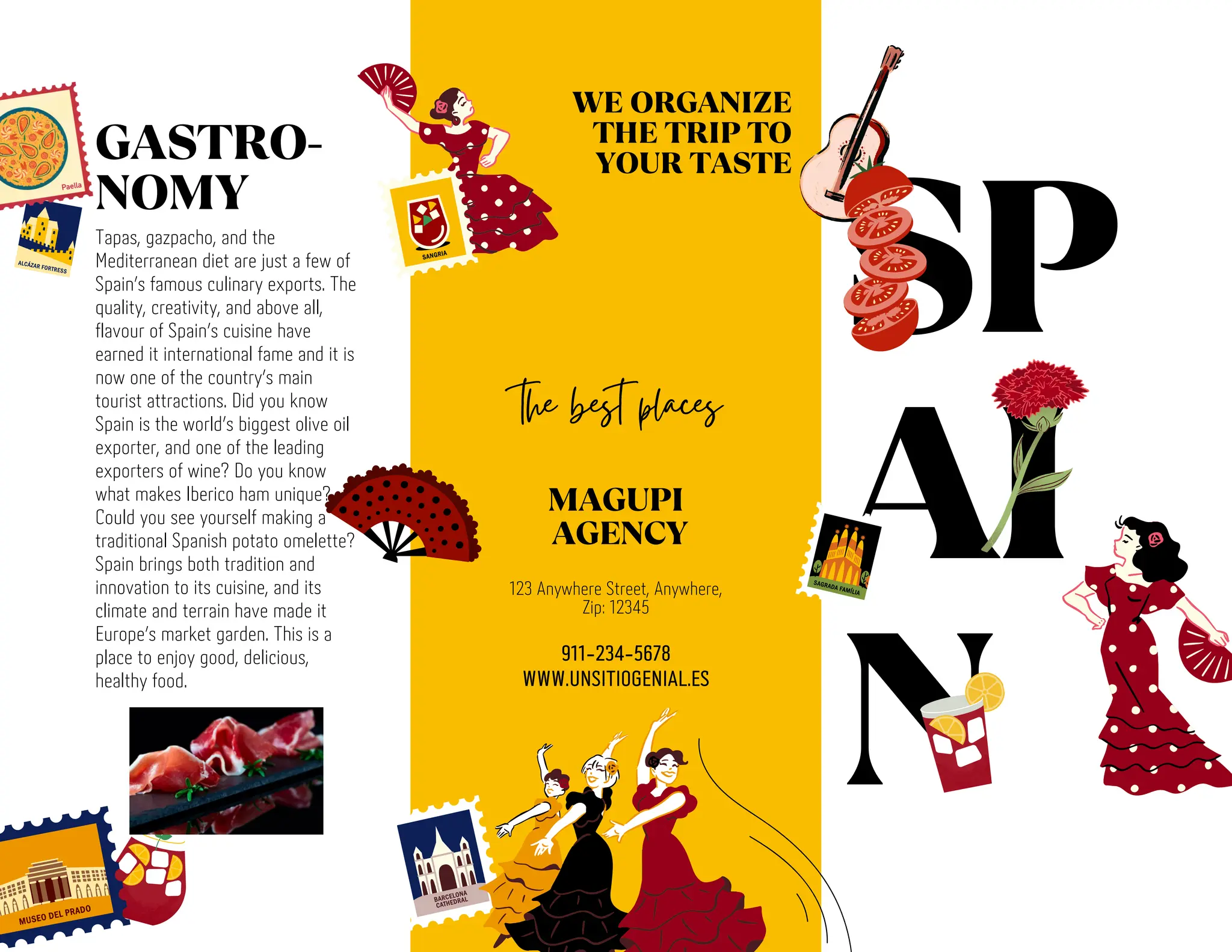 Folleto Tríptico Viaje Turismo España Ilustrado Amarillo Blanco.pdf ...