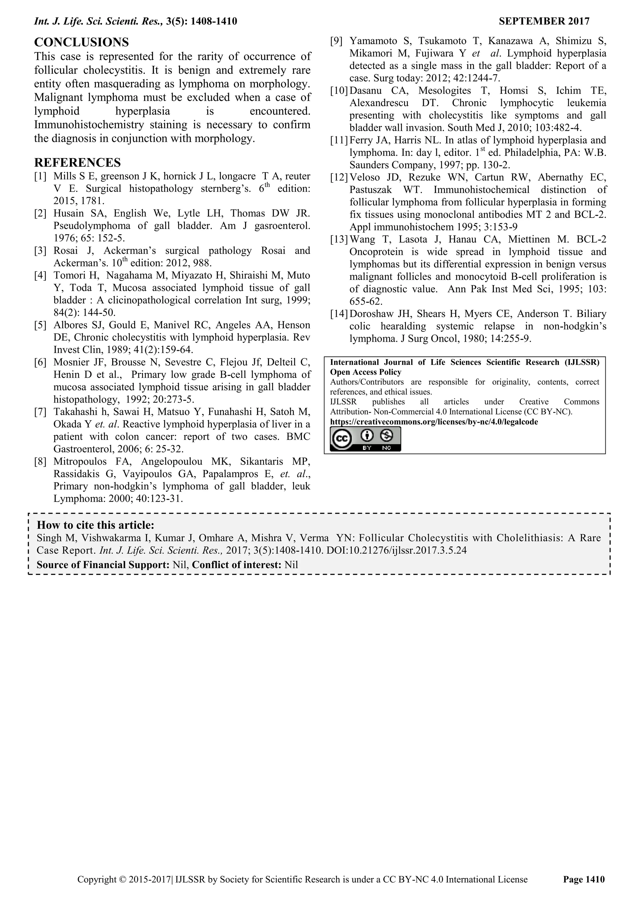 Follicular Cholecystitis with Cholelithiasis: A Rare Case Report | PDF