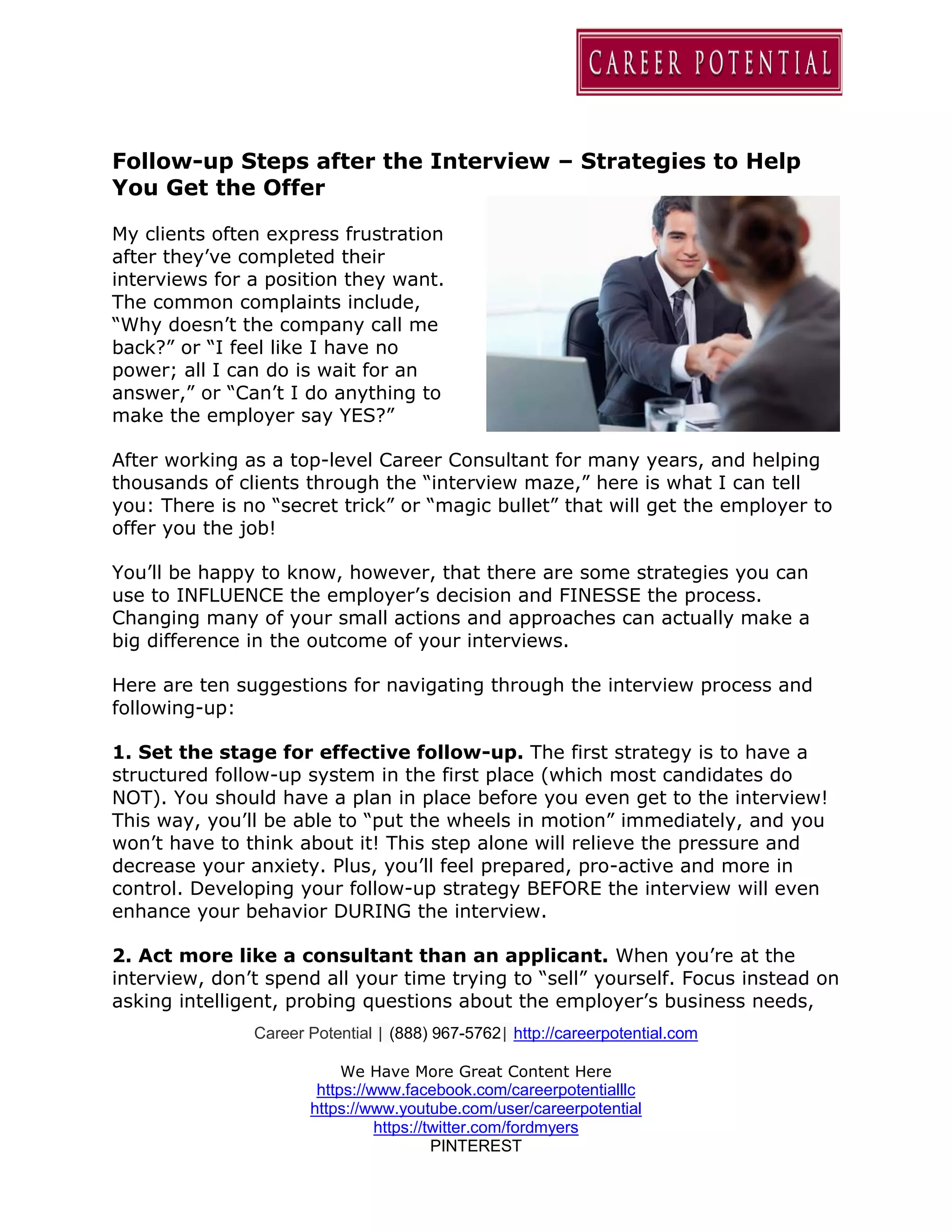 Follow-up Steps after the Interview – Strategies to Help You Get the ...