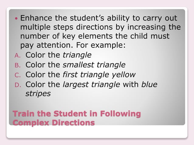 Helping the Student Having Difficulty Following Directions | PPTX