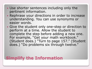 Helping the Student Having Difficulty Following Directions | PPTX
